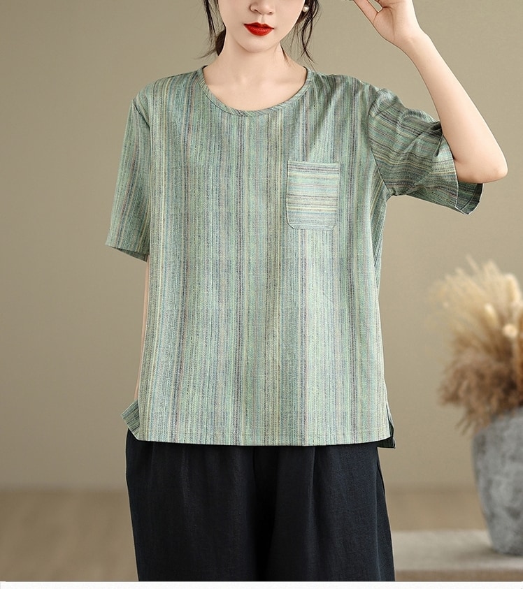 復古配條口袋設計短袖上衣 獨具衣格 J9231::unistyle 館::【獨具衣格】專賣中大尺碼洋裝、中大尺碼服飾