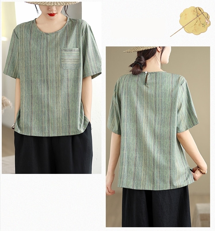 復古配條口袋設計短袖上衣 獨具衣格 J9231::unistyle 館::【獨具衣格】專賣中大尺碼洋裝、中大尺碼服飾