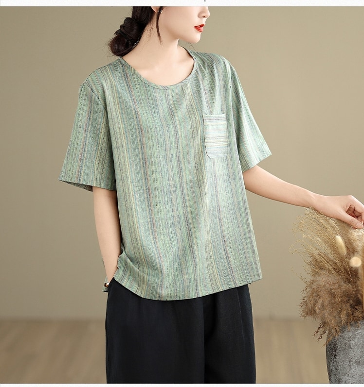 復古配條口袋設計短袖上衣 獨具衣格 J9231::unistyle 館::【獨具衣格】專賣中大尺碼洋裝、中大尺碼服飾