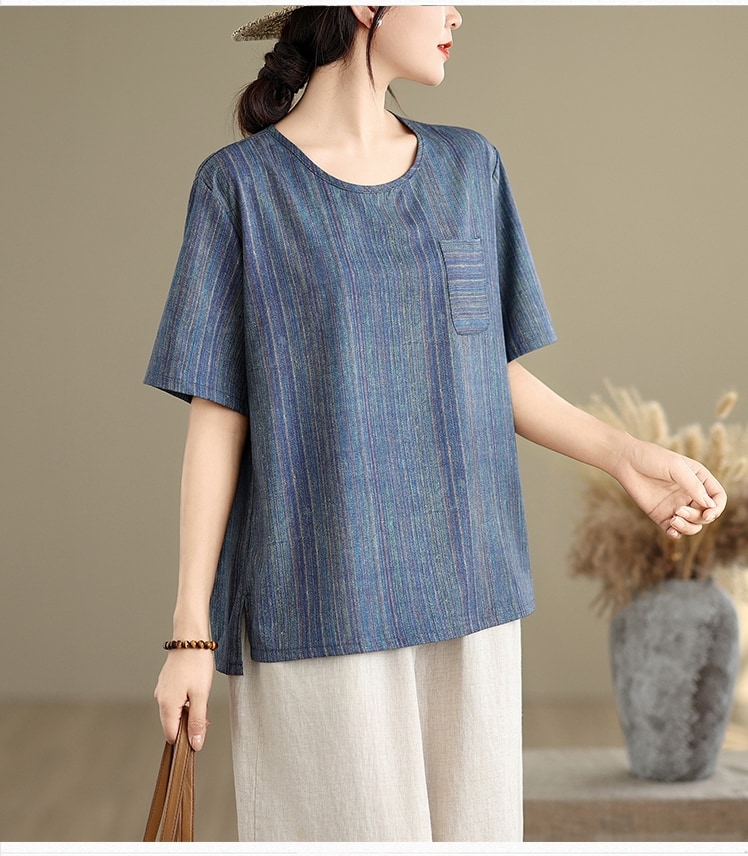 復古配條口袋設計短袖上衣 獨具衣格 J9231::unistyle 館::【獨具衣格】專賣中大尺碼洋裝、中大尺碼服飾