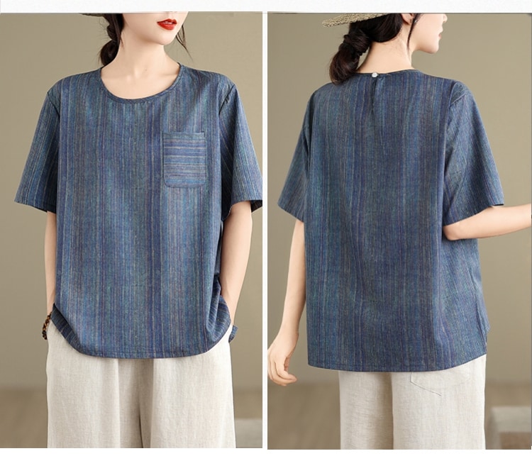 復古配條口袋設計短袖上衣 獨具衣格 J9231::unistyle 館::【獨具衣格】專賣中大尺碼洋裝、中大尺碼服飾