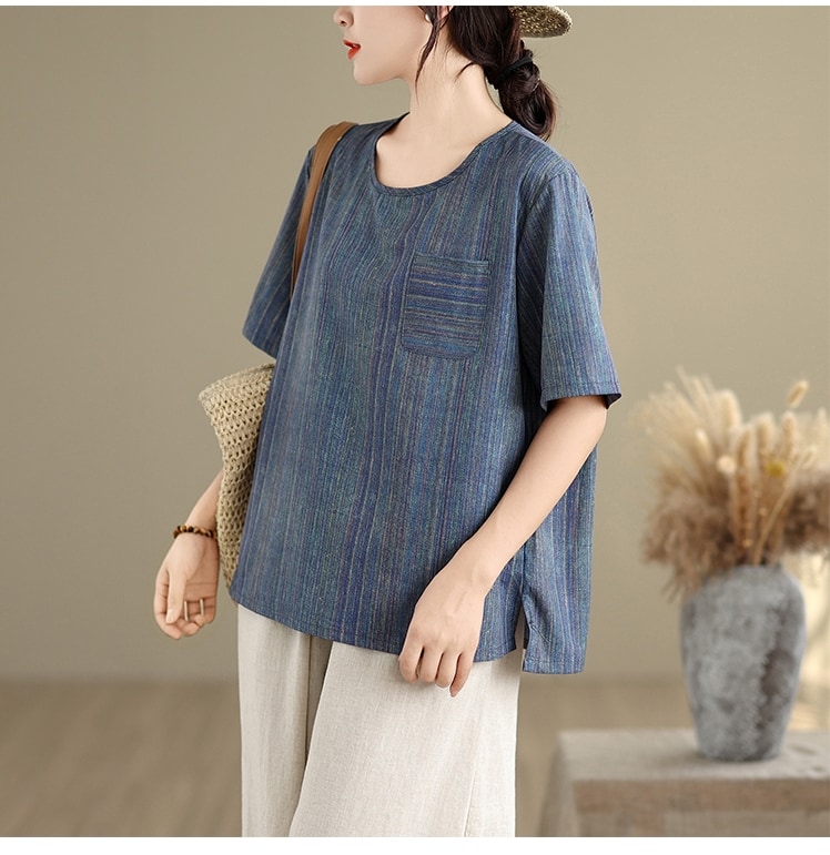 復古配條口袋設計短袖上衣 獨具衣格 J9231::unistyle 館::【獨具衣格】專賣中大尺碼洋裝、中大尺碼服飾