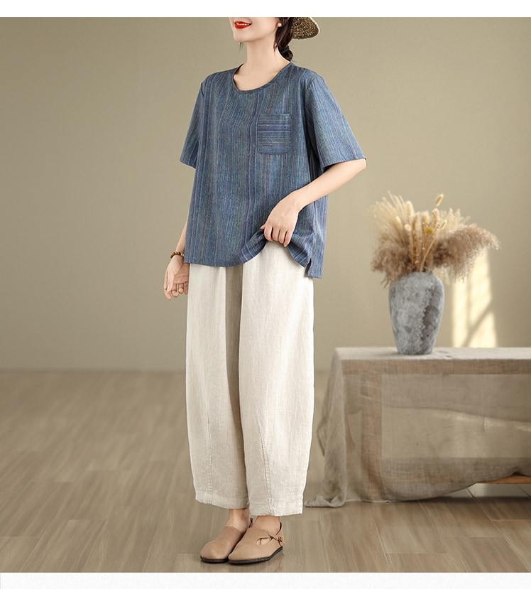 復古配條口袋設計短袖上衣 獨具衣格 J9231::unistyle 館::【獨具衣格】專賣中大尺碼洋裝、中大尺碼服飾