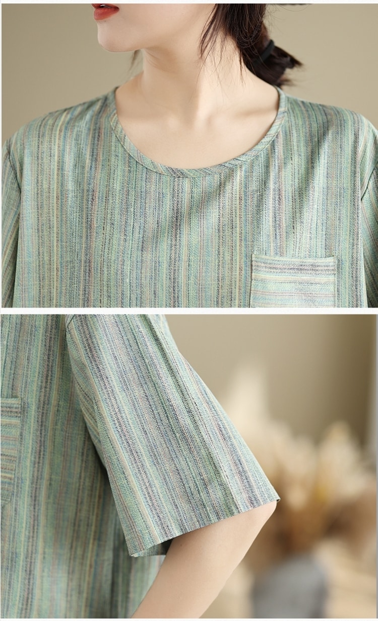 復古配條口袋設計短袖上衣 獨具衣格 J9231::unistyle 館::【獨具衣格】專賣中大尺碼洋裝、中大尺碼服飾