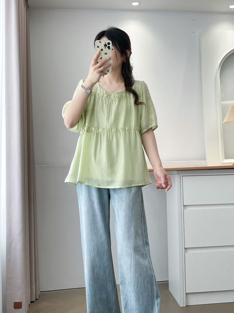 甜美木耳邊亮鑽中長版上衣 獨具衣格 J9264::unistyle 館::【獨具衣格】專賣中大尺碼洋裝、中大尺碼服飾