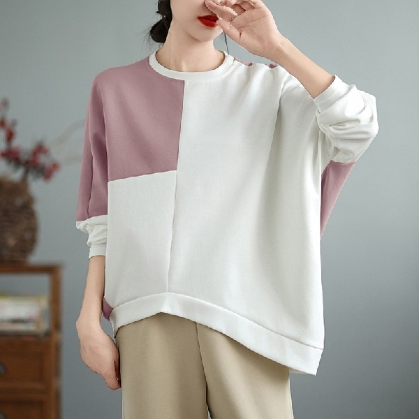 慵懶風撞色色塊大學T上衣 獨具衣格 J8319::unistyle 館::【獨具衣格】專賣中大尺碼洋裝、中大尺碼服飾