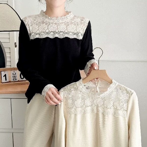 高雅蕾絲拼接方領內搭上衣 獨具衣格 J8490::unistyle 館::【獨具衣格】專賣中大尺碼洋裝、中大尺碼服飾