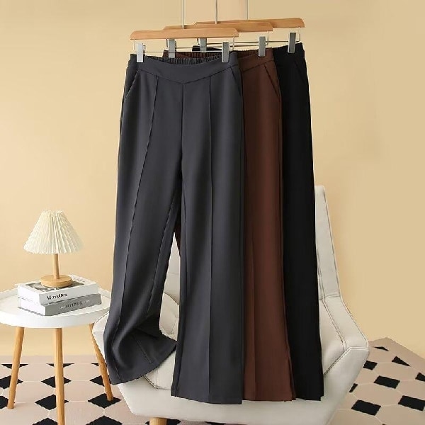 微喇叭西裝褲半鬆緊帶褲頭(XL-5L) 獨具衣格 J8765::unistyle 館::【獨具衣格】專賣中大尺碼洋裝、中大尺碼服飾