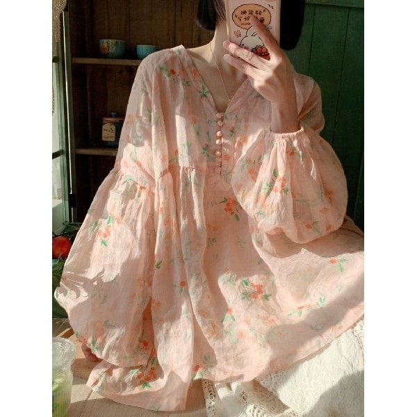 甜美粉色棉麻小碎花上衣 獨具衣格 J8779::unistyle 館::【獨具衣格】專賣中大尺碼洋裝、中大尺碼服飾