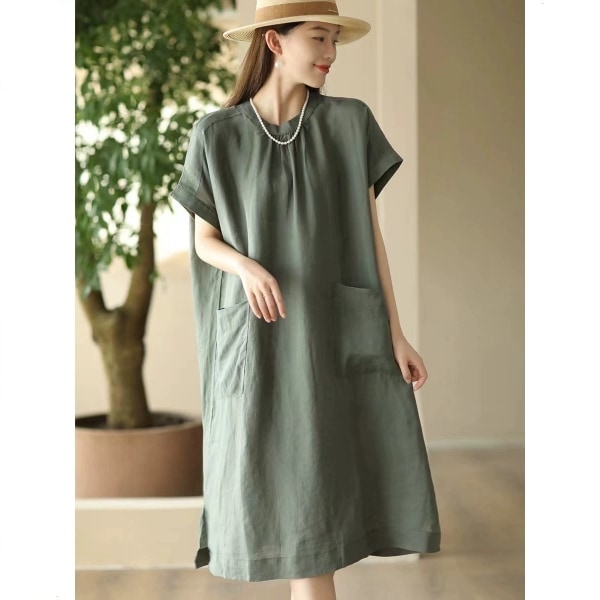日系氣質棉麻雙口袋洋裝 獨具衣格 J8905::unistyle 館::【獨具衣格】專賣中大尺碼洋裝、中大尺碼服飾