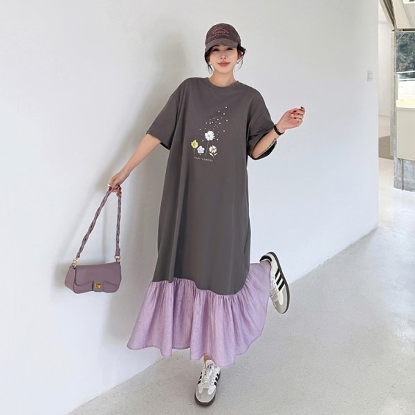 溫柔風花朵印花下擺拼接洋裝 獨具衣格 J8949::unistyle 館::【獨具衣格】專賣中大尺碼洋裝、中大尺碼服飾