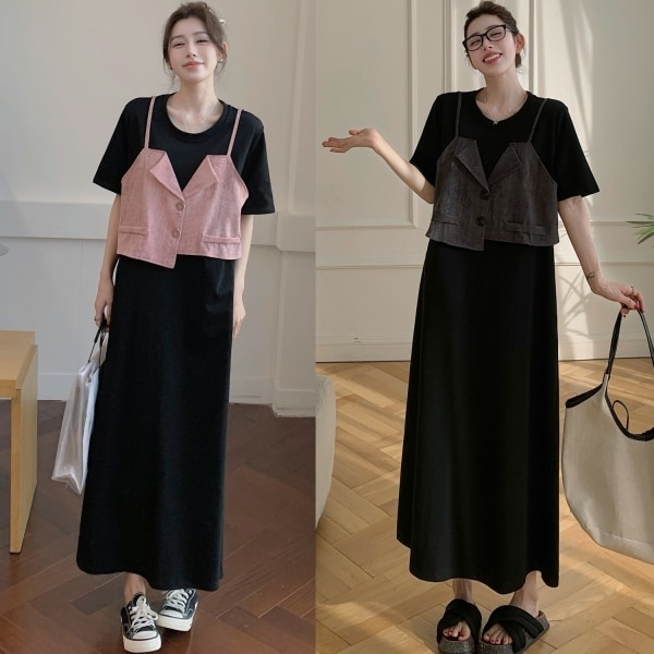 設計感假兩件襯衫背心洋裝 獨具衣格 J8951::unistyle 館::【獨具衣格】專賣中大尺碼洋裝、中大尺碼服飾