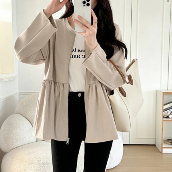 日系荷葉下擺拼接拉鍊外套 獨具衣格 J8970::unistyle 館::【獨具衣格】專賣中大尺碼洋裝、中大尺碼服飾
