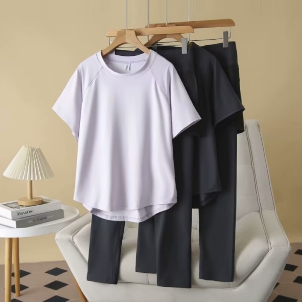 舒適透氣布料百搭運動套裝(上衣+褲子) 獨具衣格 J9006::unistyle 館::【獨具衣格】專賣中大尺碼洋裝、中大尺碼服飾