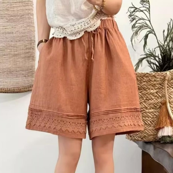 棉麻下擺蕾絲拼接五分短褲 獨具衣格 J9206::unistyle 館::【獨具衣格】專賣中大尺碼洋裝、中大尺碼服飾
