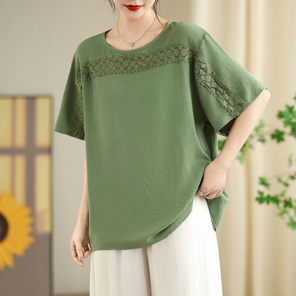 棉綢氣質款蕾絲拼接T桖上衣 獨具衣格 J8901::unistyle 館::【獨具衣格】專賣中大尺碼洋裝、中大尺碼服飾