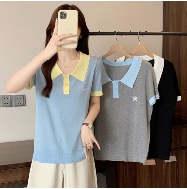 可愛花花刺繡針織短袖上衣 獨具衣格 J9283::unistyle 館::【獨具衣格】專賣中大尺碼洋裝、中大尺碼服飾