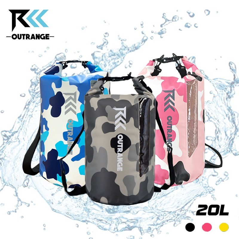 Outrange 戶外生活 - 戶外用品、防水背包、防水袋、雨衣、健身器材、拖鞋::線上購物::OUTRANGE 20L乾濕分離窗口式防水包 迷彩系列
